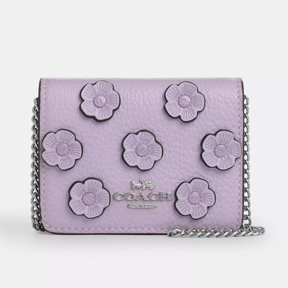 Coach Mini Wallet On A Chain With Floral Applique - Gem